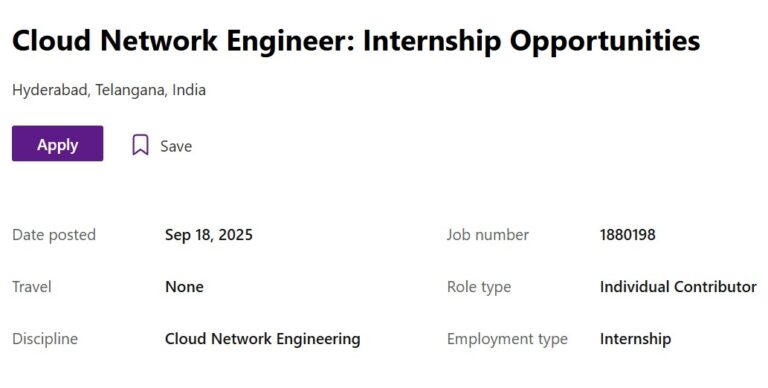 Microsoft Fresher Hiring for Cloud Network Engineer, Internship - Get ...